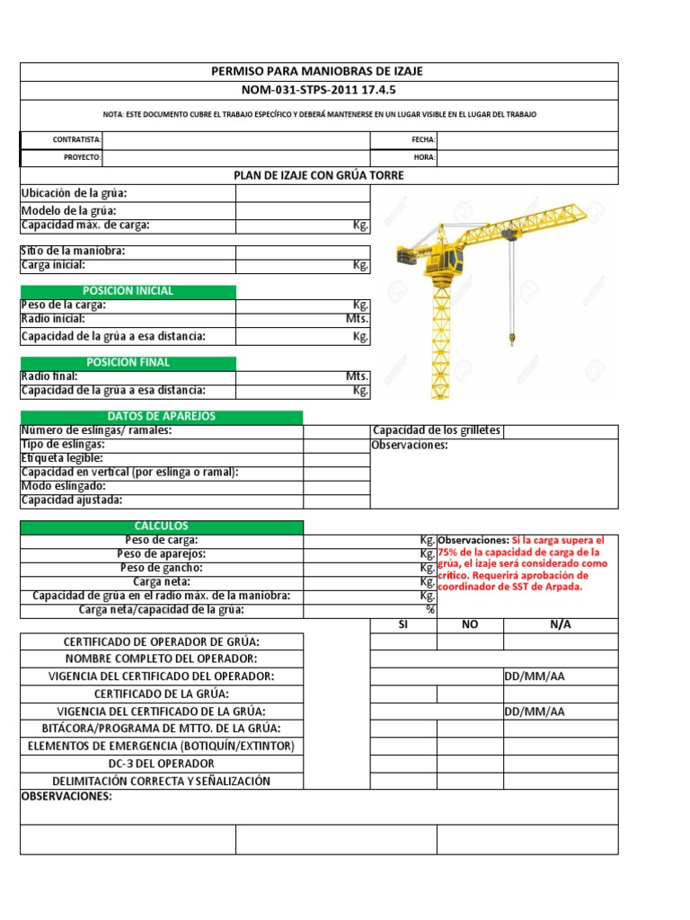 Permiso de Izajes Grua Torre | PDF | Grúa (máquina) | Transporte