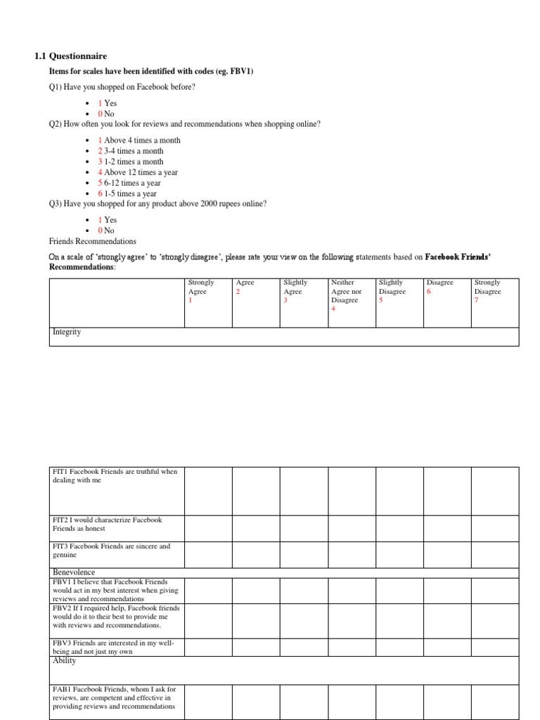 Facebook Shopping Questionnaire | PDF