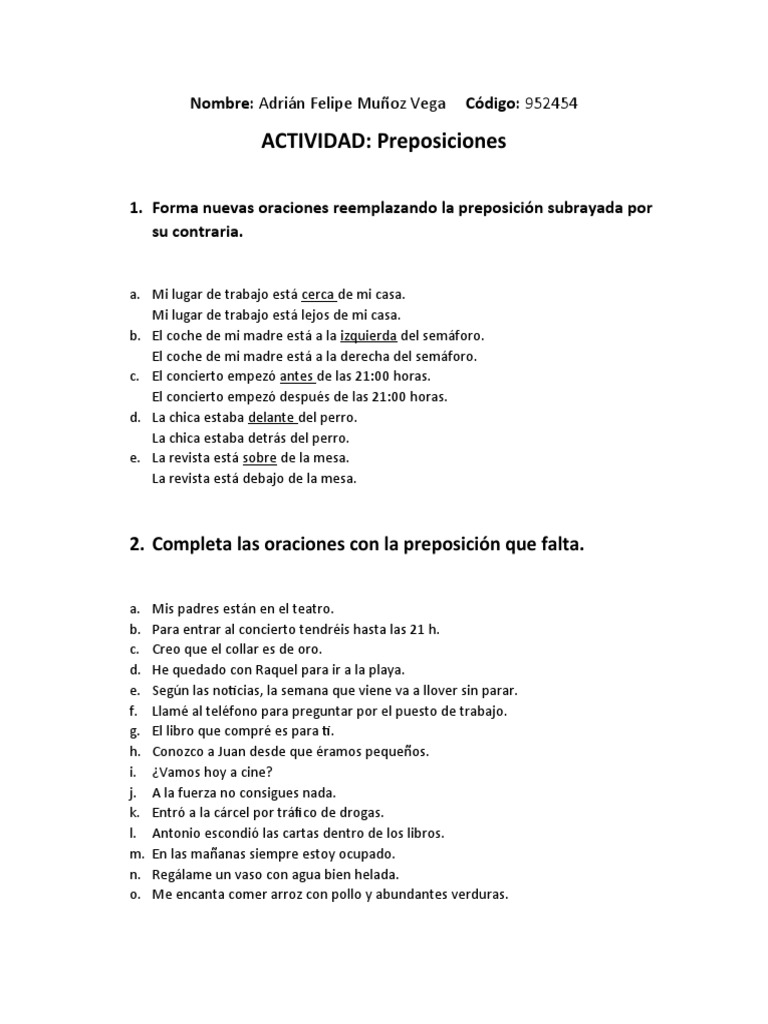 Actividad Preposiciones | PDF