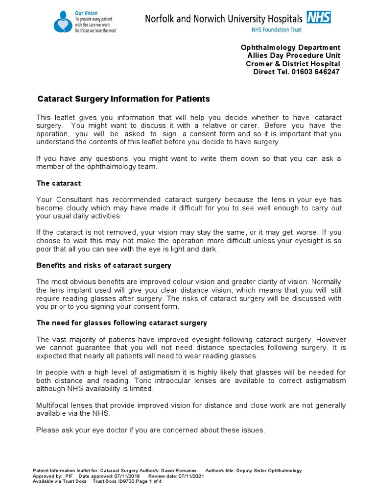 Cataract Information For Patients PDF | PDF | Myopia | Visual System