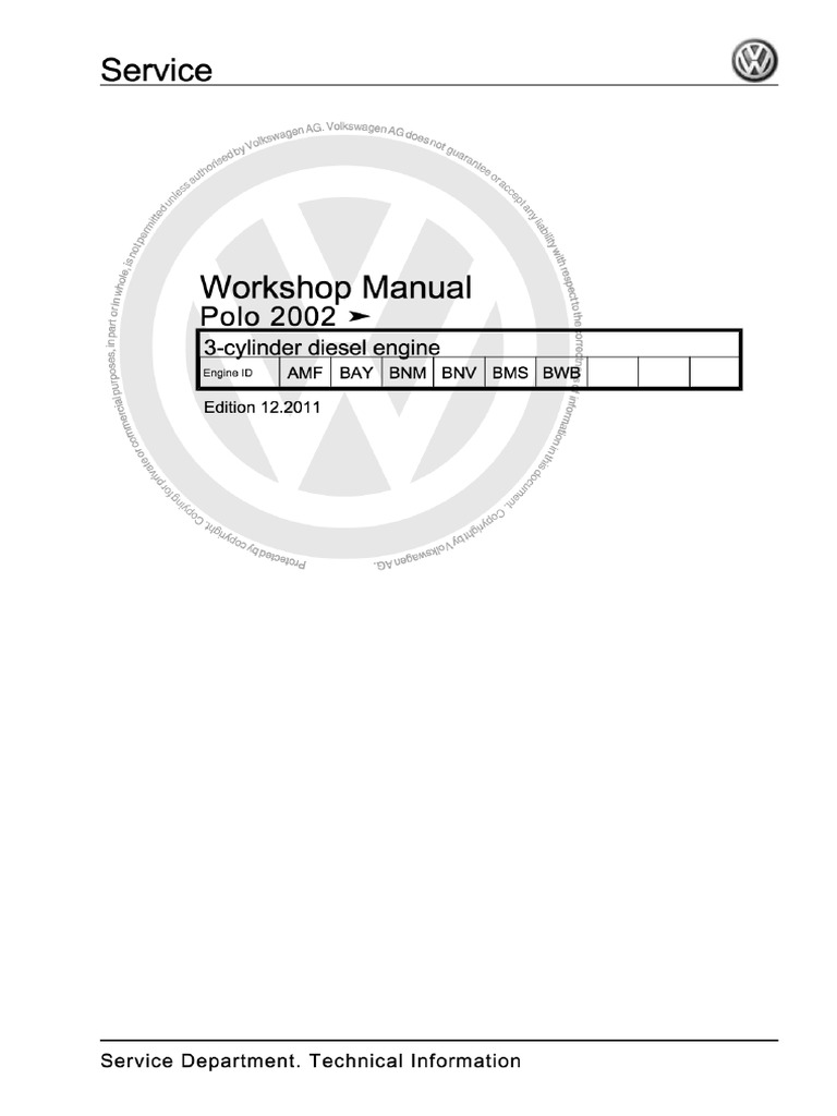 2002-2010 VW Derby Polo - 3-Cylinder Diesel Engine AMF BAY BNM BNV BMS ...
