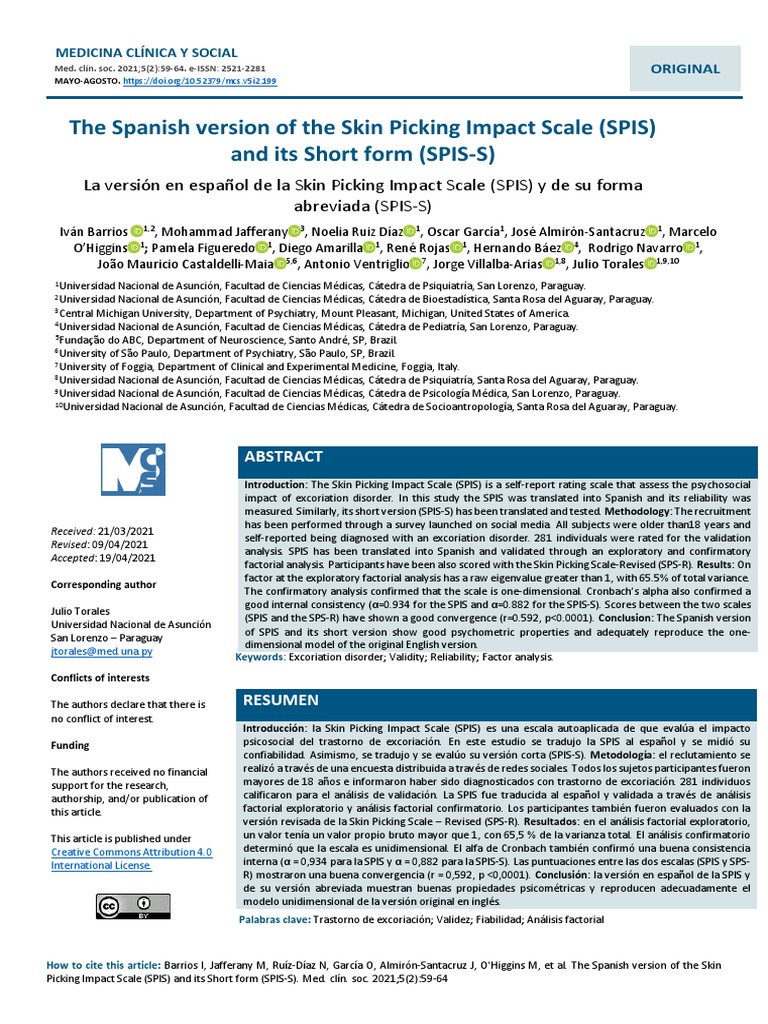 The Spanish Version of The Skin Picking | PDF | Human Diseases And ...