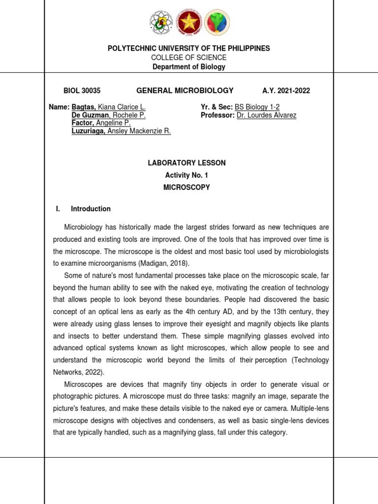 GROUP 6 - Laboratory Activity 1 Microscopy 1 | PDF | Microscope ...