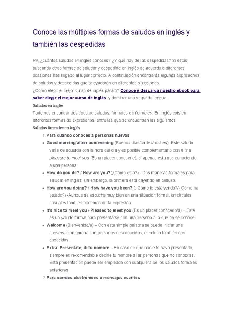Conoce Las Múltiples Formas de Saludos en Inglés y También Las ... Conoce Las Múltiples Formas de Saludos en Inglés y También Las ...