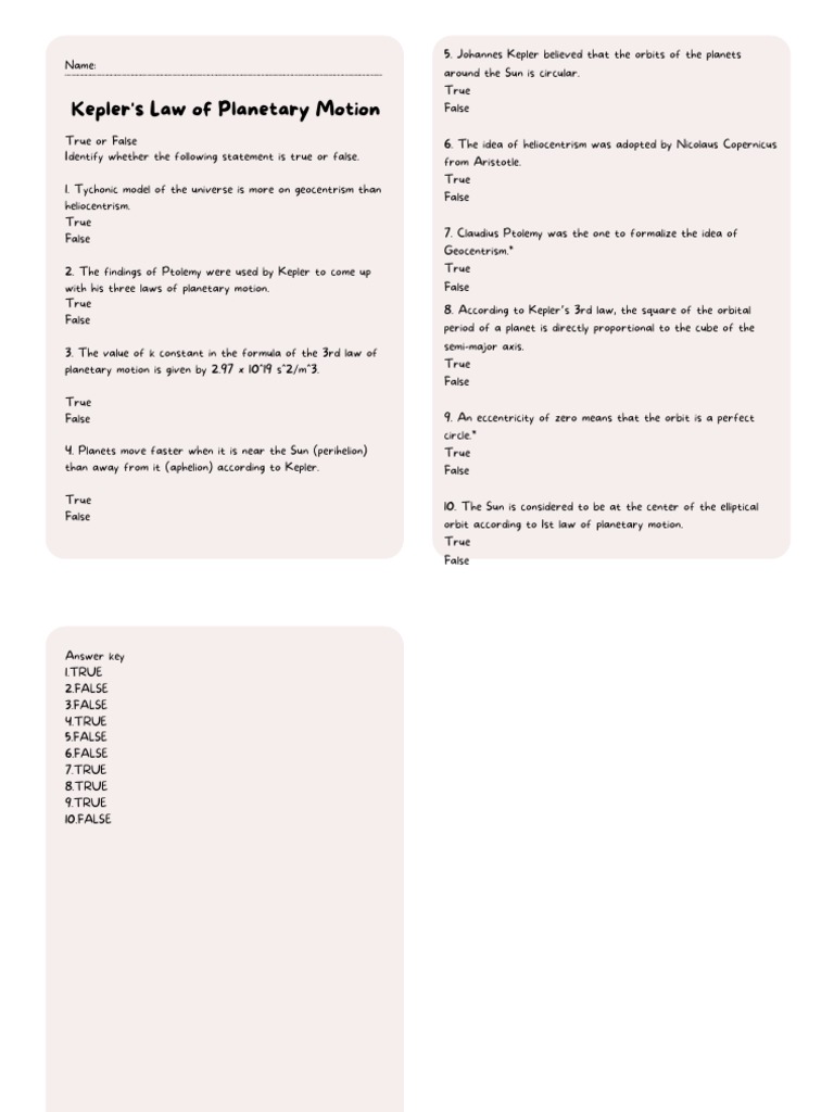 Kepler's Law of Planetary Motion (GRADE 12 - STEM) | PDF