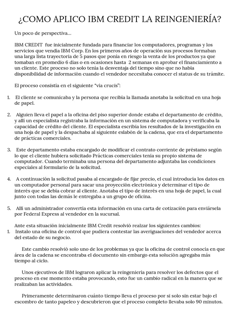 Reingeniería de IBM Credit: Transformación Eficiente | PDF | Business ...