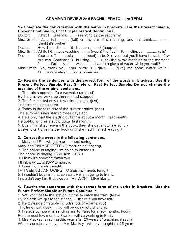 Verbal Tenses Review 1st Term ANSWER KEY | PDF | Language Mechanics | Linguistics
