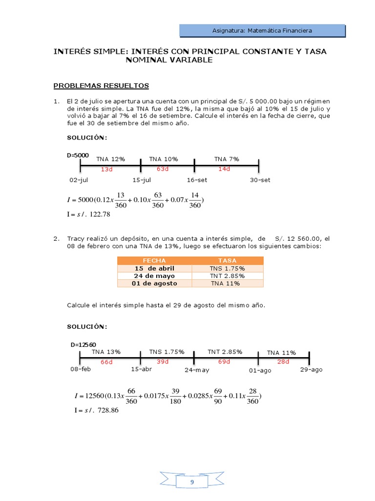 Interés Simple y Tasa Variable | PDF | Dinero