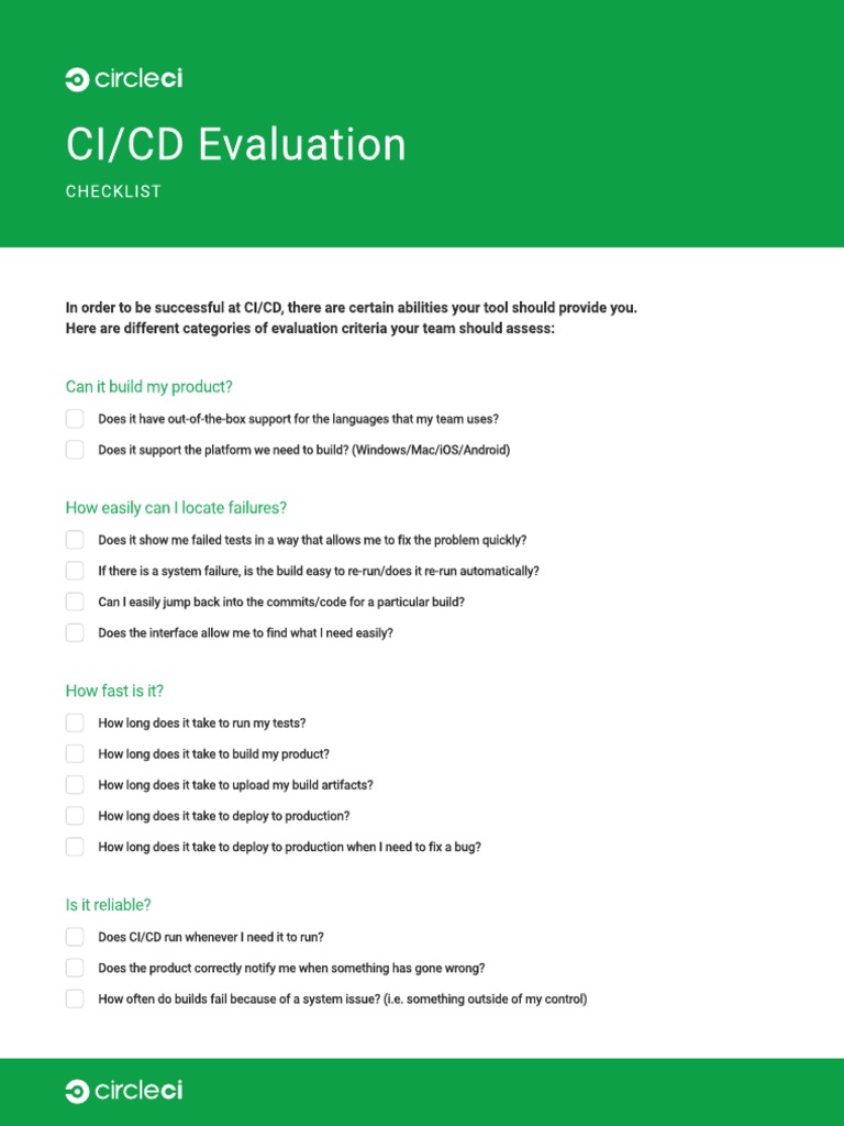 CircleCI CI CD Evaluation Checklist | PDF