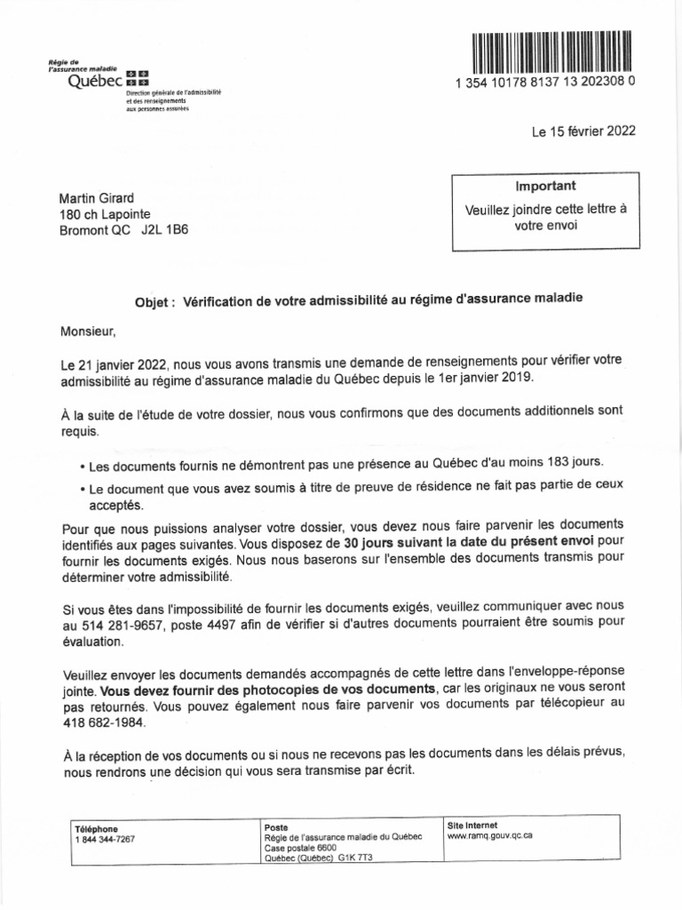 Lettre de RAMQ | PDF