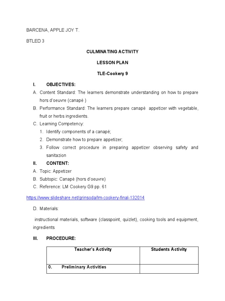 Preparing Canapés: A Lesson Plan for Teaching Students How to Make ...