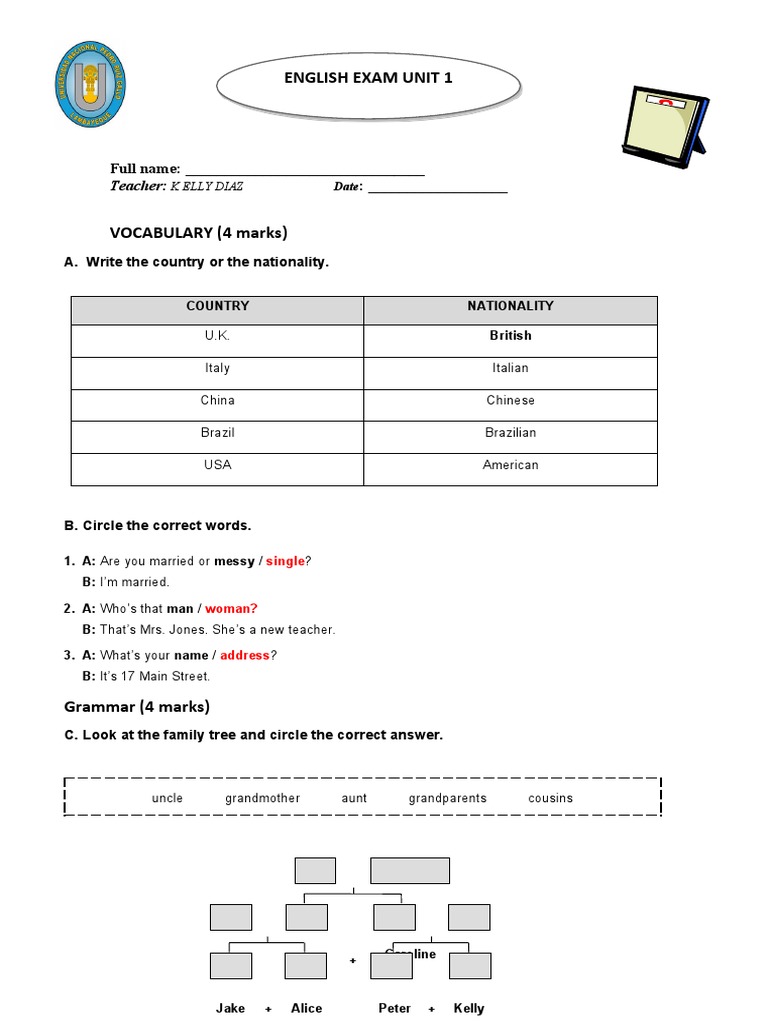 English Exam Unit 1 Respuestas | PDF | Grandparent