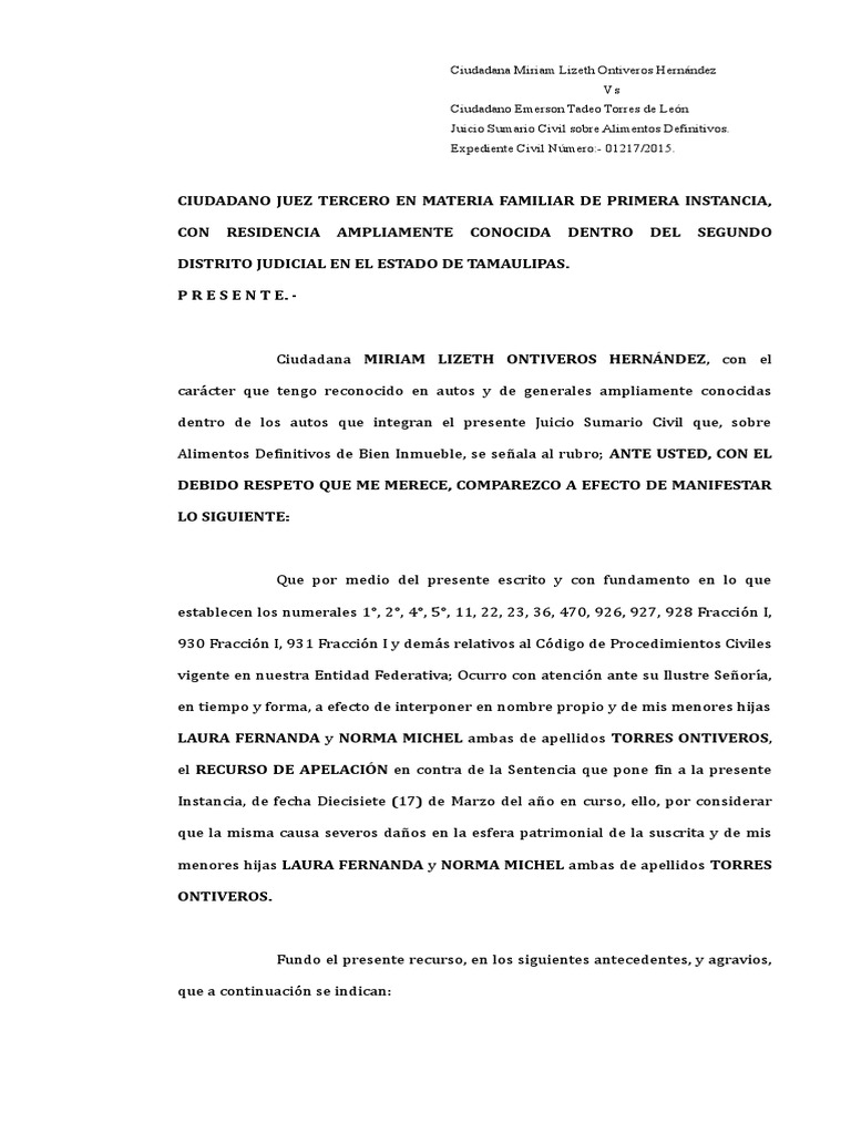 Juicio Sumario Civil ApelaciÓn De Sentencia De Primera Instancia Pdf