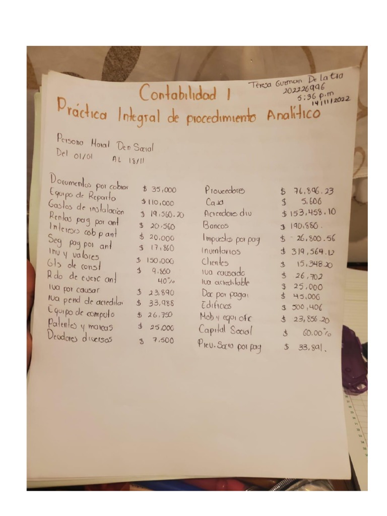 Practica Integral de Procedimiento Analitico | PDF | Finanzas y dinero