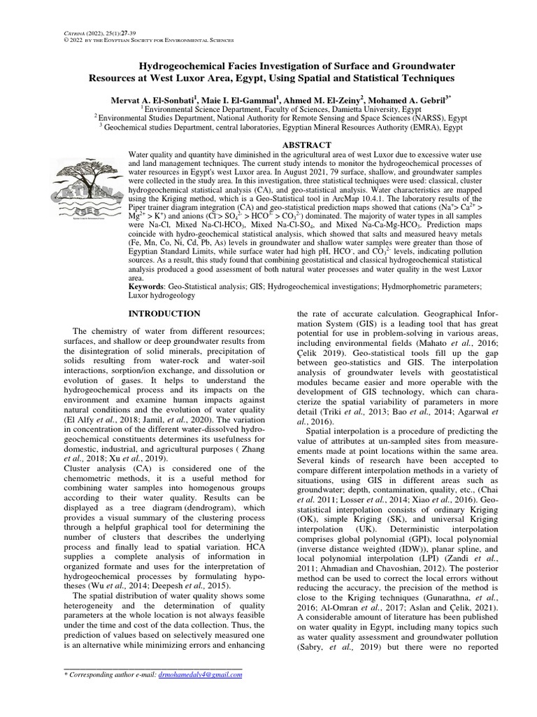 6 Hydrogeochemical Facies Investigation of Surface and Groundwater | PDF | Water | Chemistry