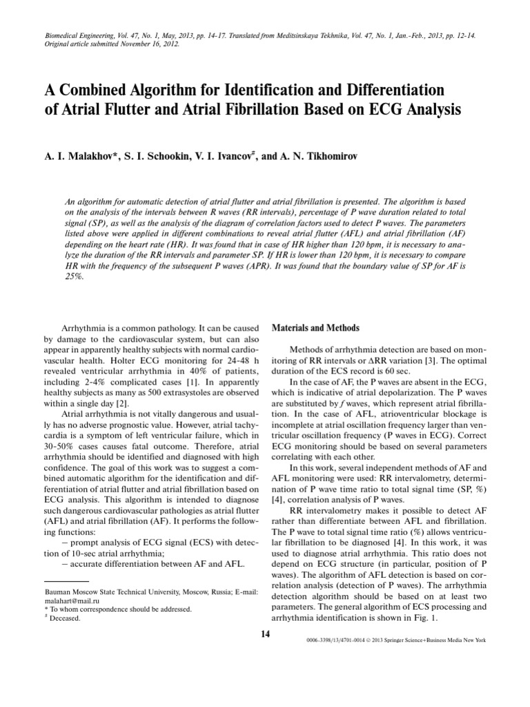A Combined Algorithm For Identification and Differentiation of Atrial Flutter and Atrial ...