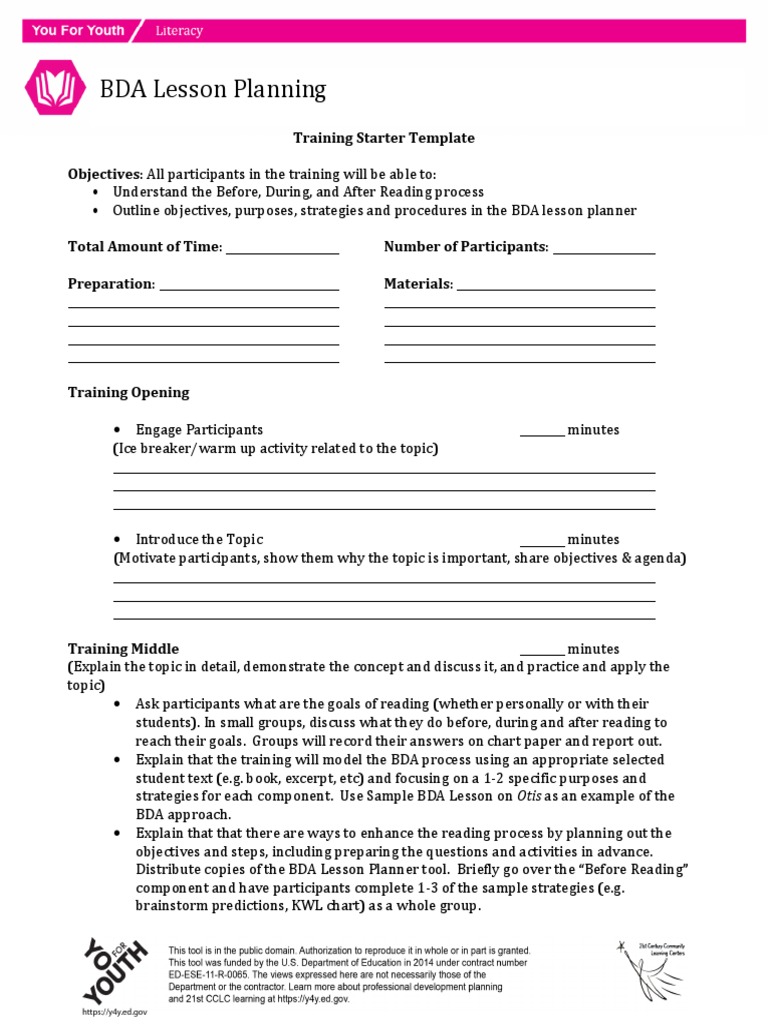 168 BDA Lesson Planning Training Starter Template | PDF | Reading Comprehension | Behavior ...