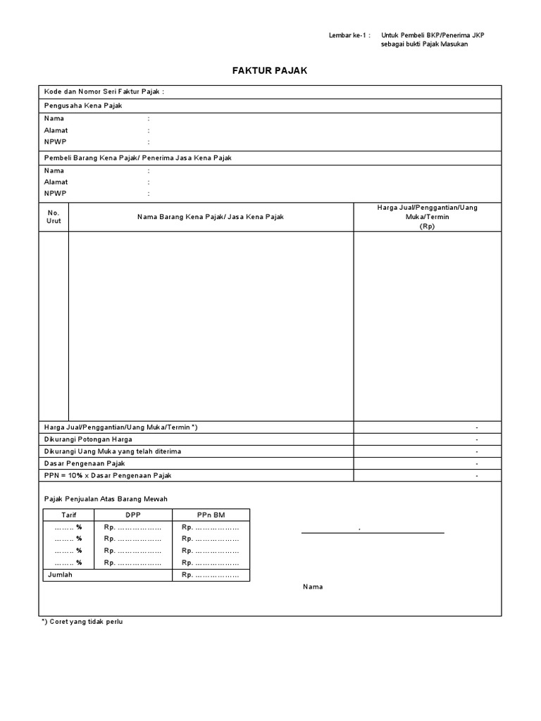 Blanko-Faktur Pajak Rupiah | PDF