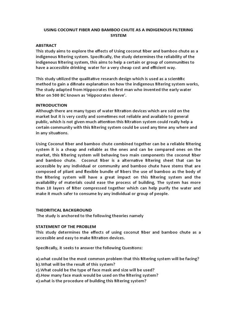 Using Facemask and Bamboo Tube As A Indigenous Water Filter | PDF ...