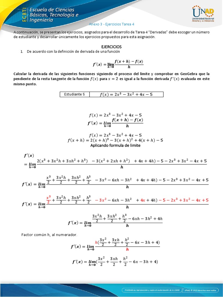 Anexo 3 - Ejercicios Tarea 4 Brayan Marin | Descargar gratis PDF | Derivado | Geometría