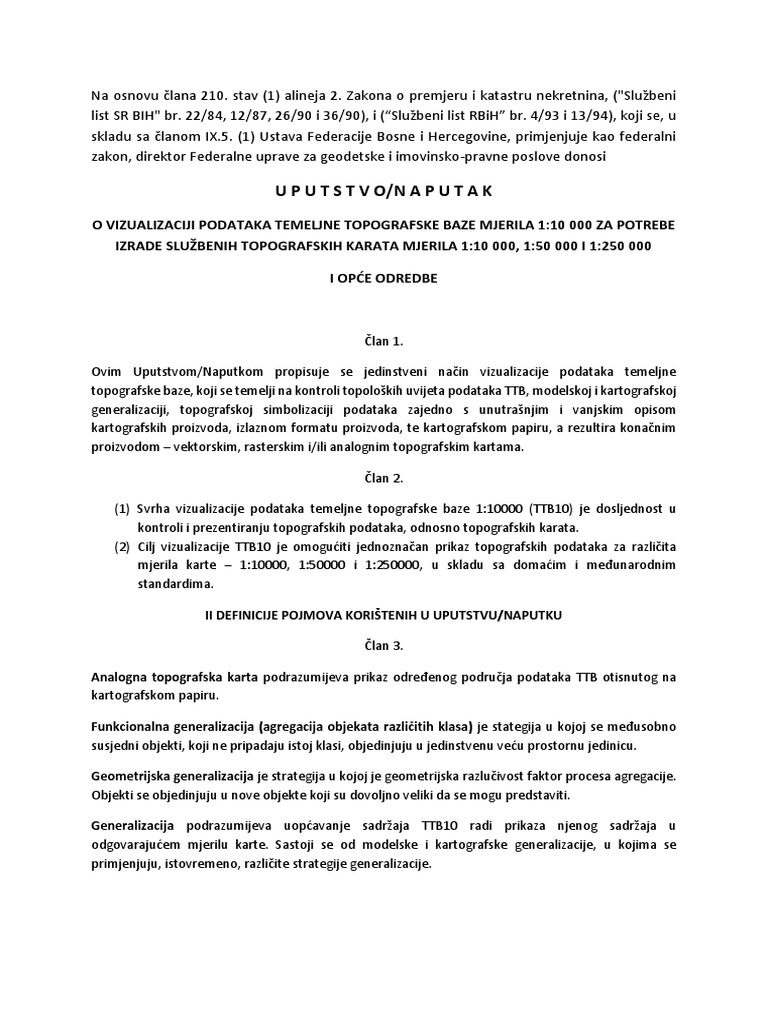 Uputstvo O Vizualizaciji Podataka Temeljne Topografske Baze Mjerila 1 ...