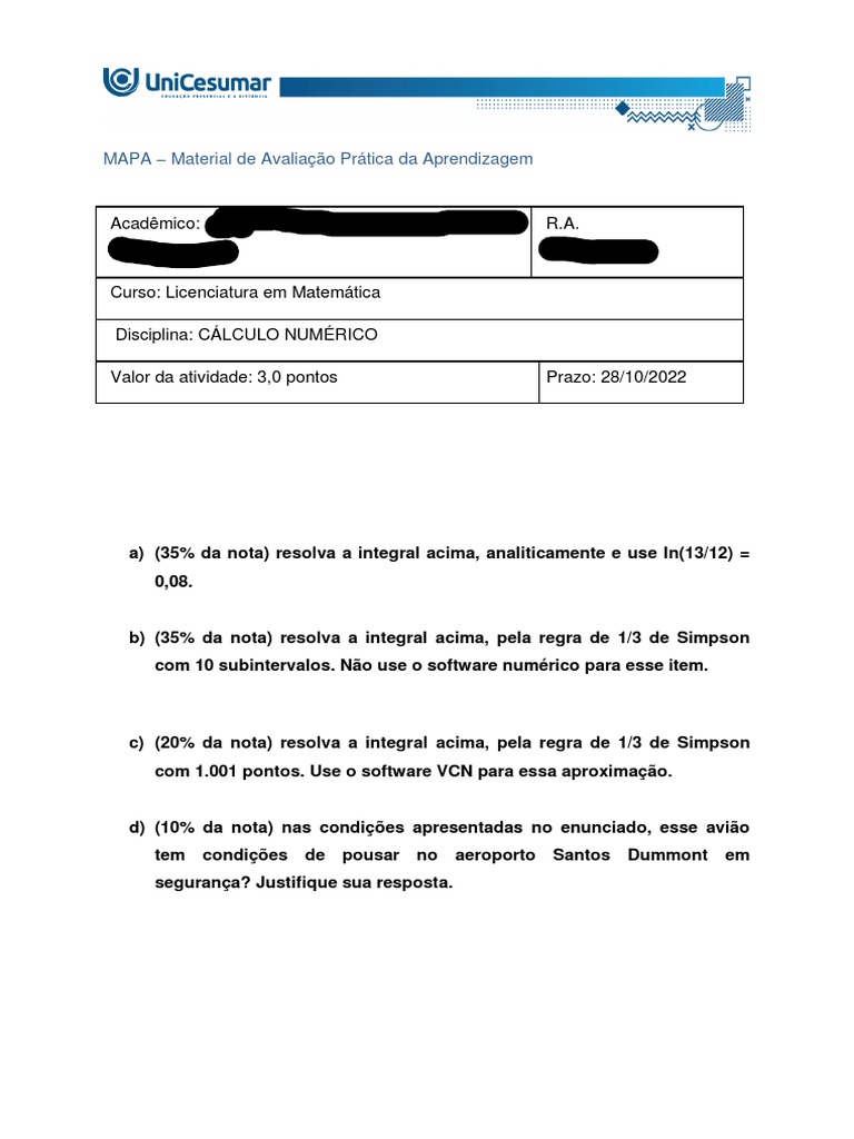 Mapa - Mat - Cálculo Numérico (1) Agatha Pilotto Dos Santos Paradellas ...