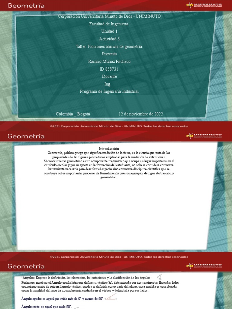 Unidad 1 Actividad 3 Taller Nociones Basicas Geometria | PDF | Triángulo | Geometría