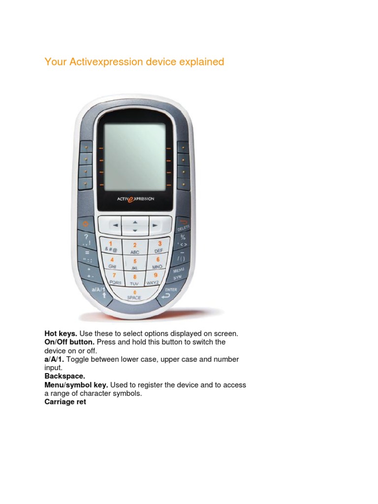 Your Activexpression Device Explained: Device On or Off. Input | PDF ...