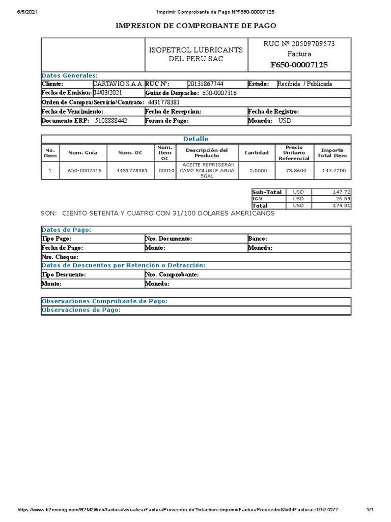 Imprimir Comprobante de Pago NºF650-00007125 | PDF | Dinero | Economias