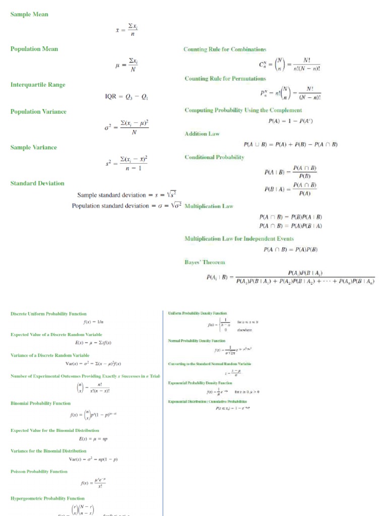 Business Statistics Formulas | PDF