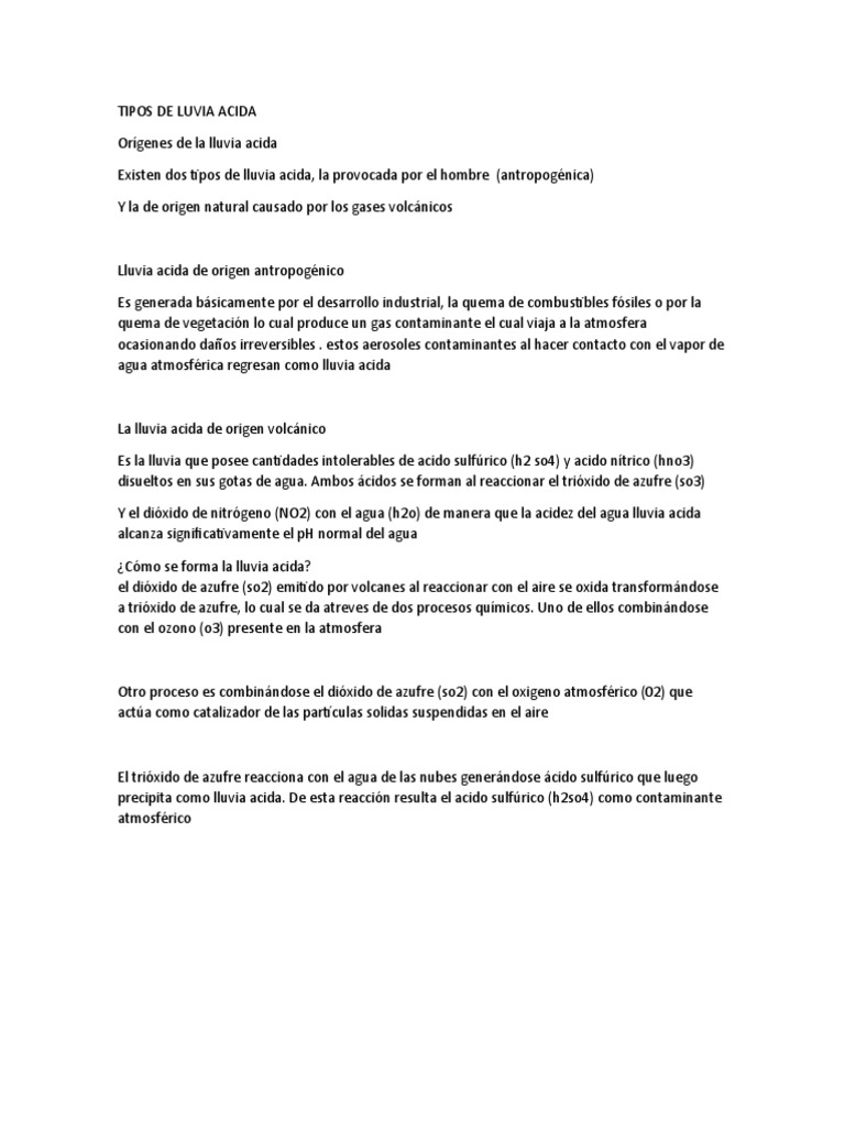 Tipos de Luvia Acida | PDF | Arte | Ciencia y matemáticas