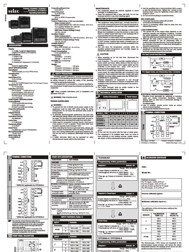 Controlador TC544 Manual:operación | PDF | Relay | Switch