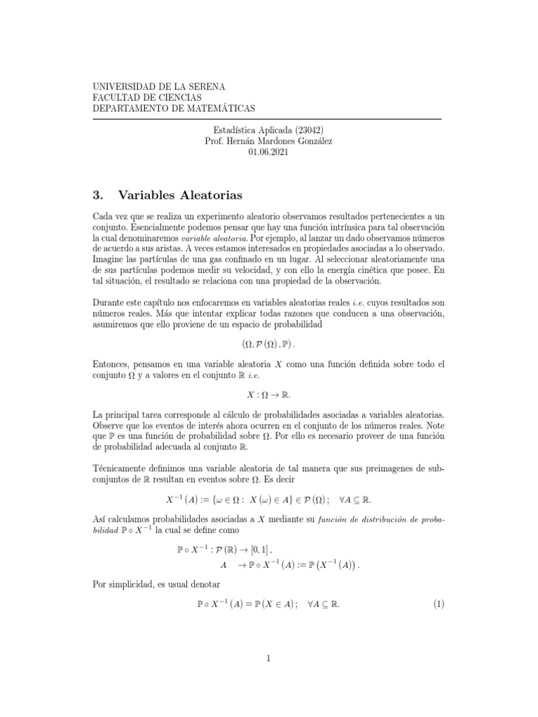 Variable Aleatorias (U La Serena) | PDF | Variable aleatoria | Función ...