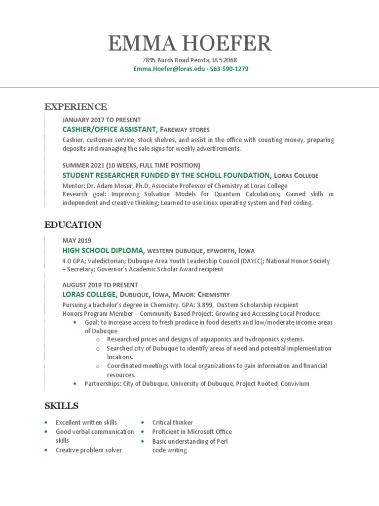 Emma Hoefer Resume | PDF