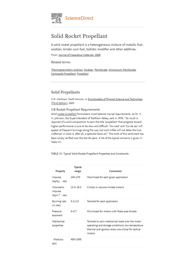 Solid Rocket Propellant - An Overview - ScienceDirect Topics | PDF | Rocket Propellant | Liquid ...