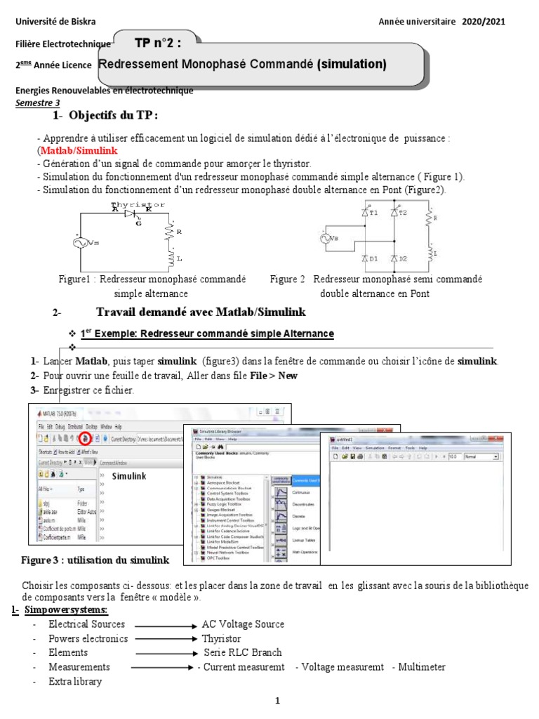 TP1-redressement-monophase Commande Simulation Simulink | PDF | Redresseur | Ingénierie électronique