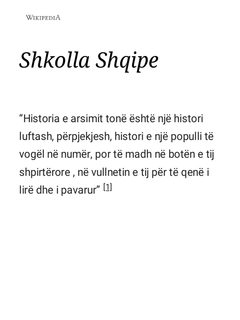 Shkolla Shqipe - Wikipedia | PDF