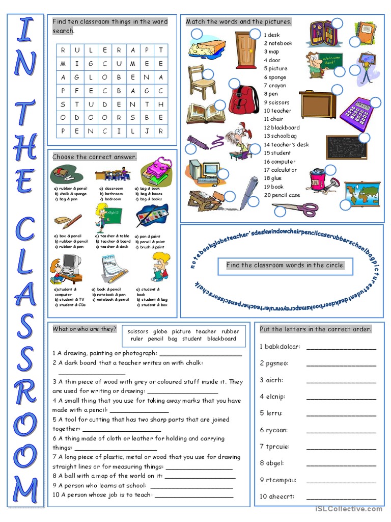 In The Classroom Vocabulary Exercises | PDF | Drawing | Classroom