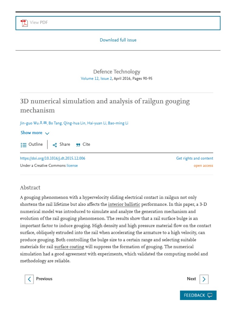 3D Numerical Simulation and Analysis of Railgun Gouging Mechanism ...