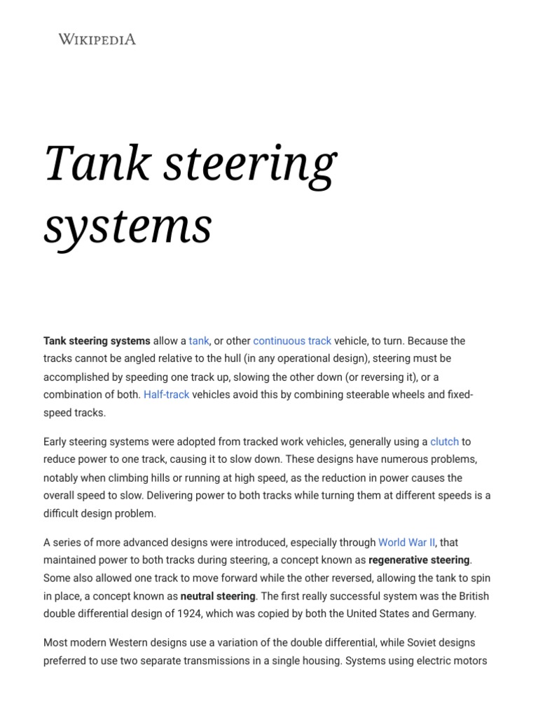 Tank Steering Systems - Wikipedia | PDF | Armoured Fighting Vehicles ...