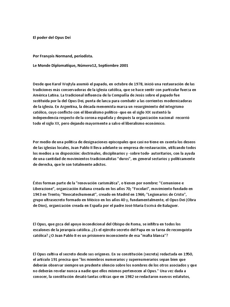 El Opus Dei: Poder y Secreto en la Iglesia | PDF | Iglesia Católica ...