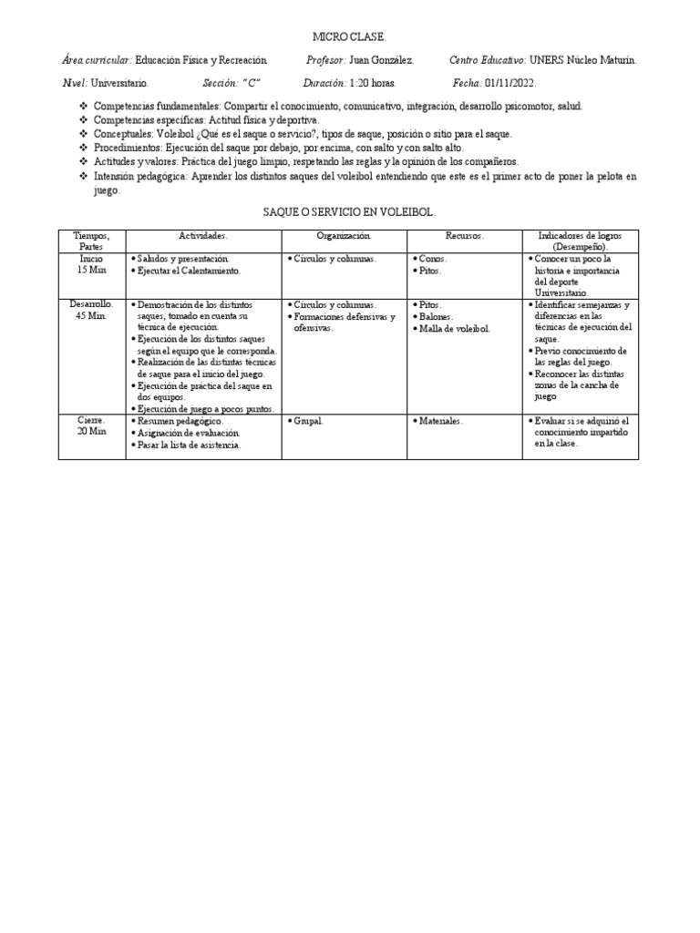 MICRO CLASE Educacion Fisica | PDF