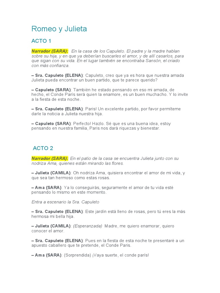 Romeo y Julieta RESUMEN | PDF | Romeo y Julieta | Amor