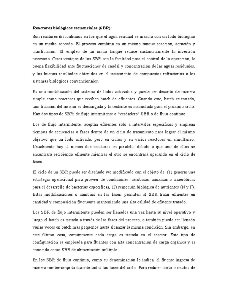 Reactores Biológicos Secuenciales | PDF | Tratamiento de aguas residuales | Química