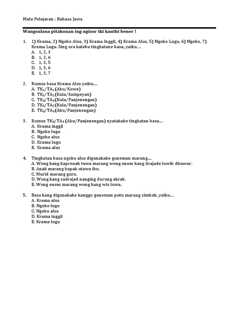 Latihan Pas Bhs Jawa | PDF