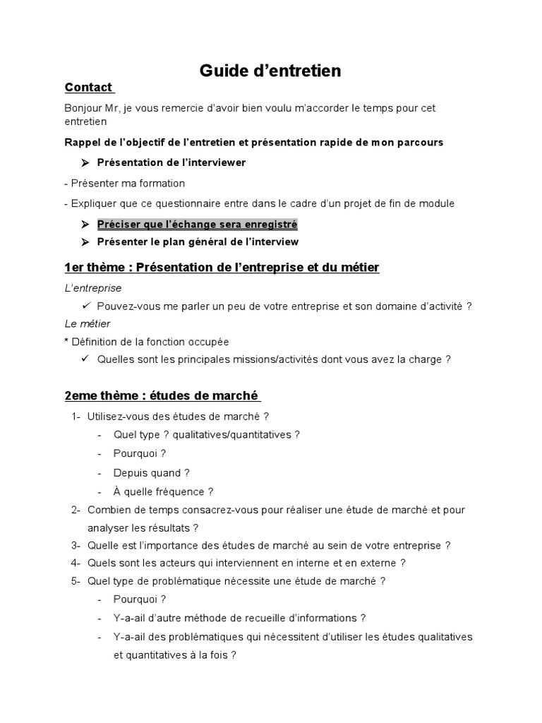 Guide d'Entretien Marketing | PDF