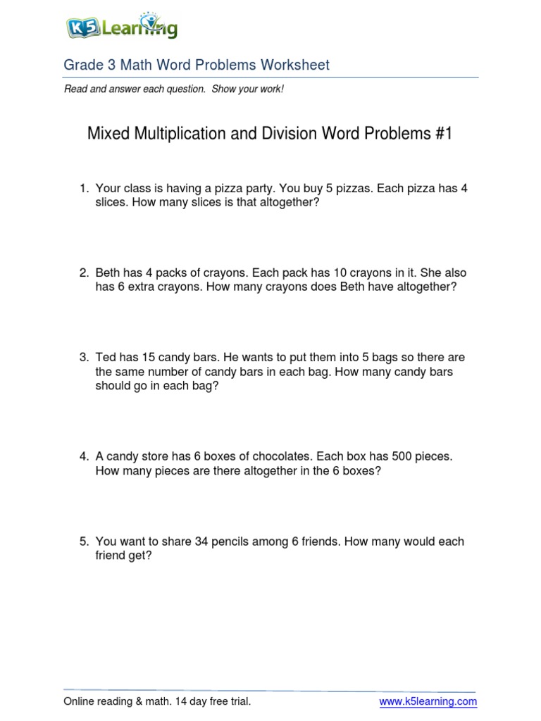 Multiplication and Division Word Problems | PDF