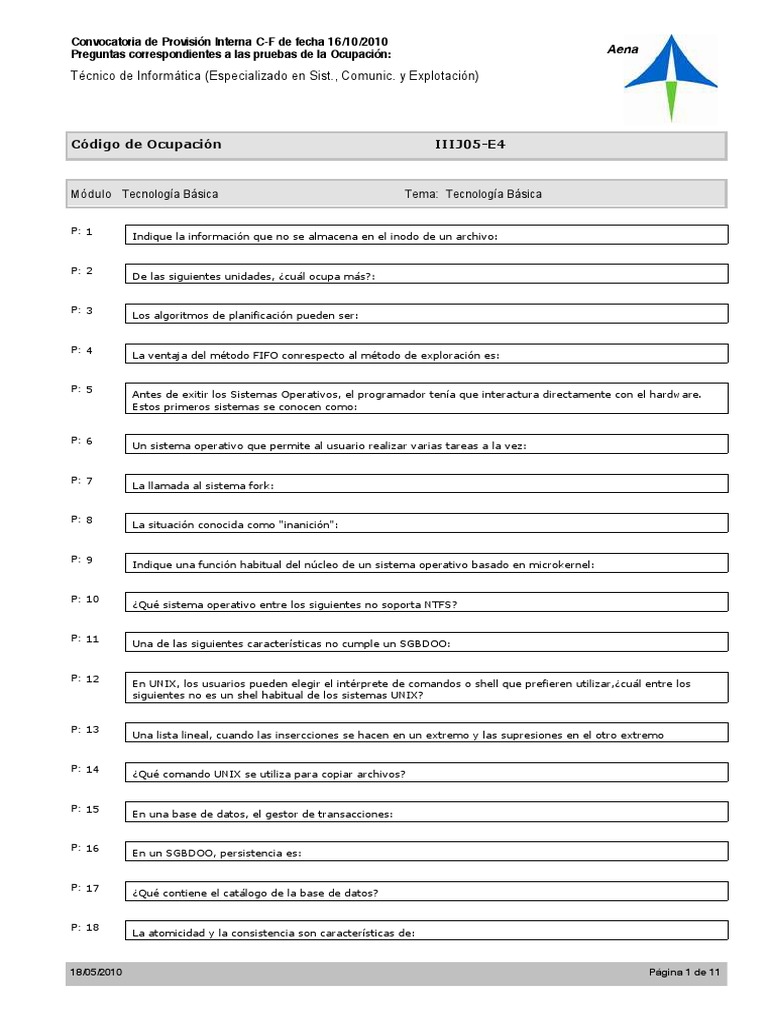 Tec Inf Pre AENA 2010 | Descargar gratis PDF | Página web | Bases de datos