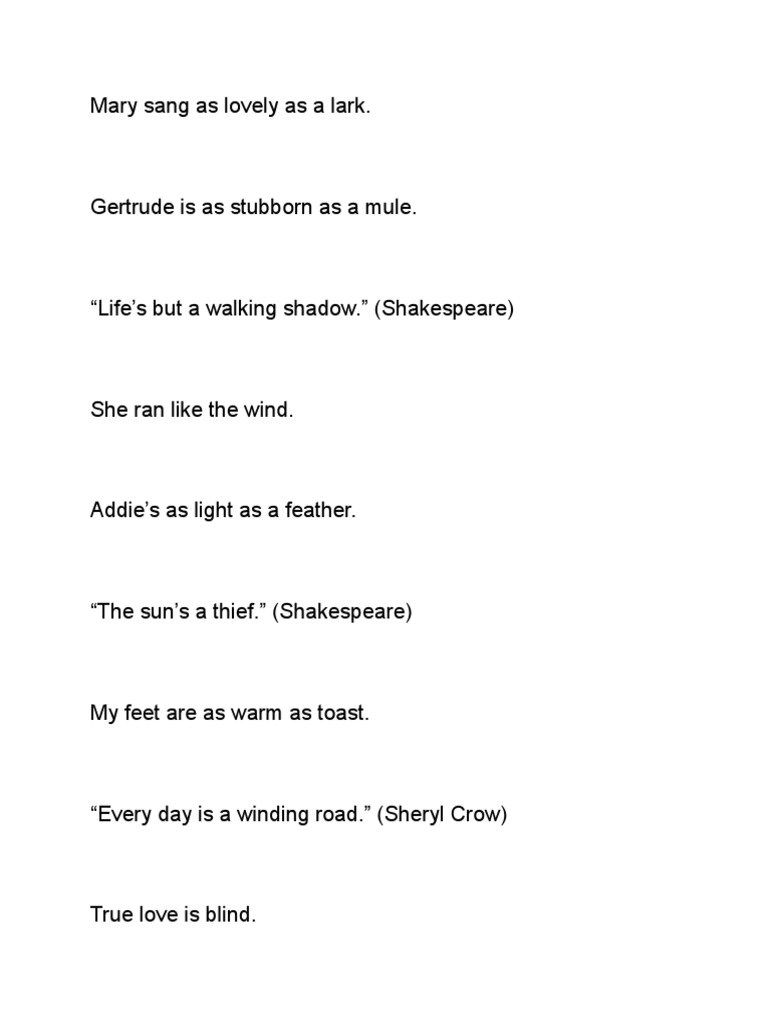 Similes and Metaphors Game | PDF | Poetry
