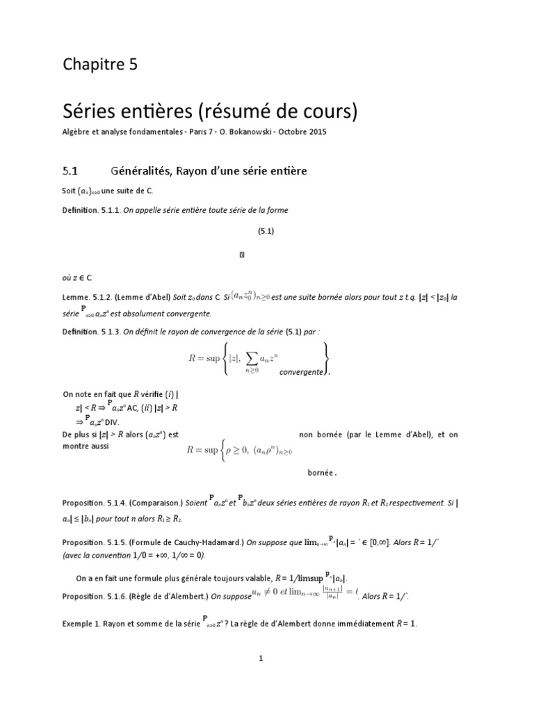 Series Entiere Word | PDF | Série entière | Limite (mathématiques)